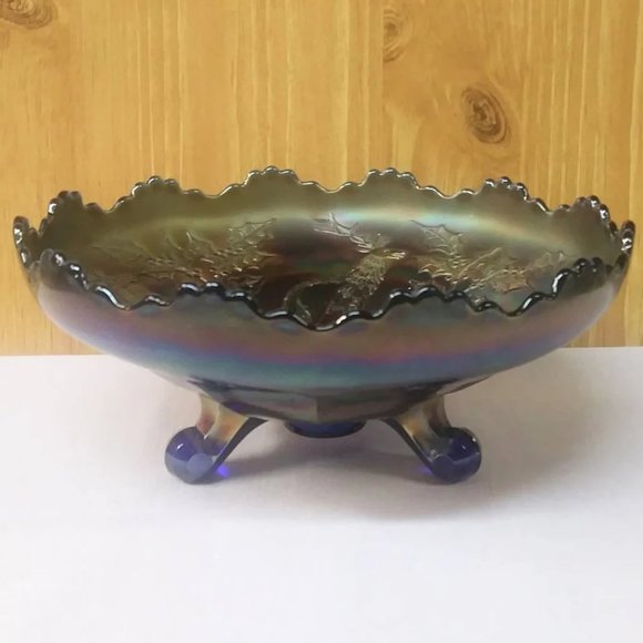 Fenton | Art | Fenton Stag Holly Bowl Scarce Antique Fenton Large Ice ...